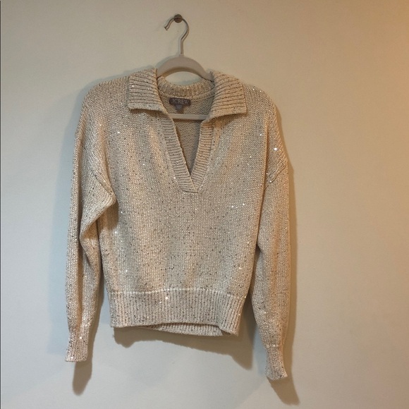 J. Crew | Sweaters | J Crew Sparkling Cream Vneck Sweater | Poshmark